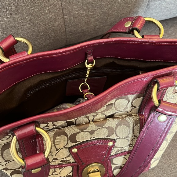 Coach | Bags | Coach Burgundy Sig Jacquard Large Shoulderbag | Poshmark